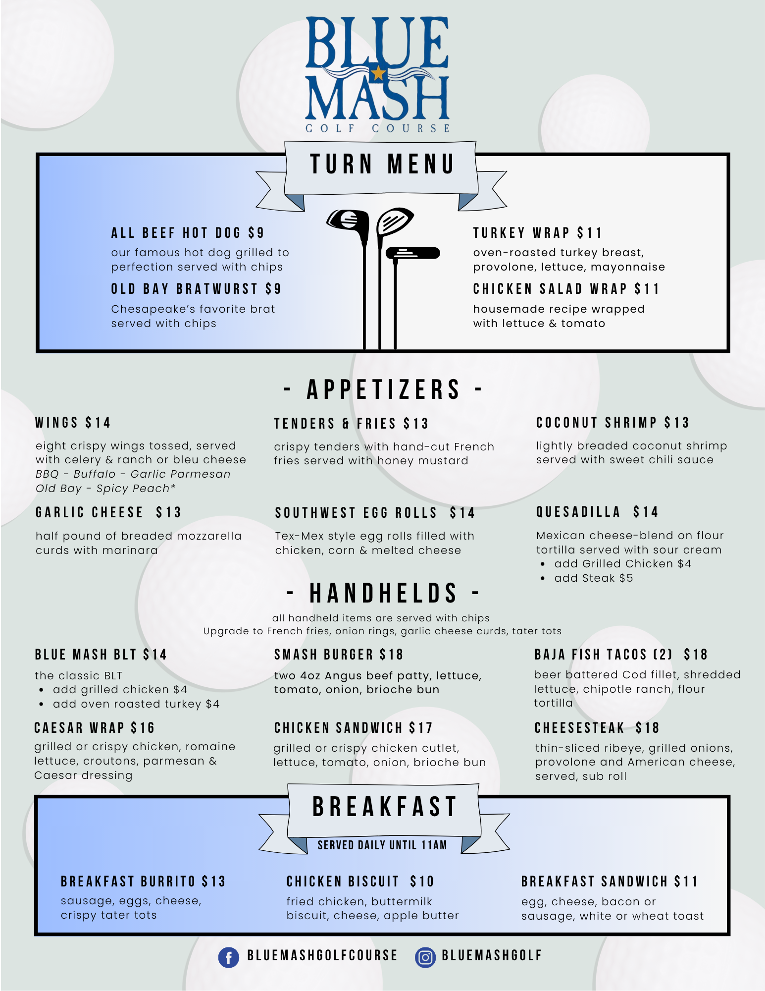 Grill Menu - Blue Mash Golf Course